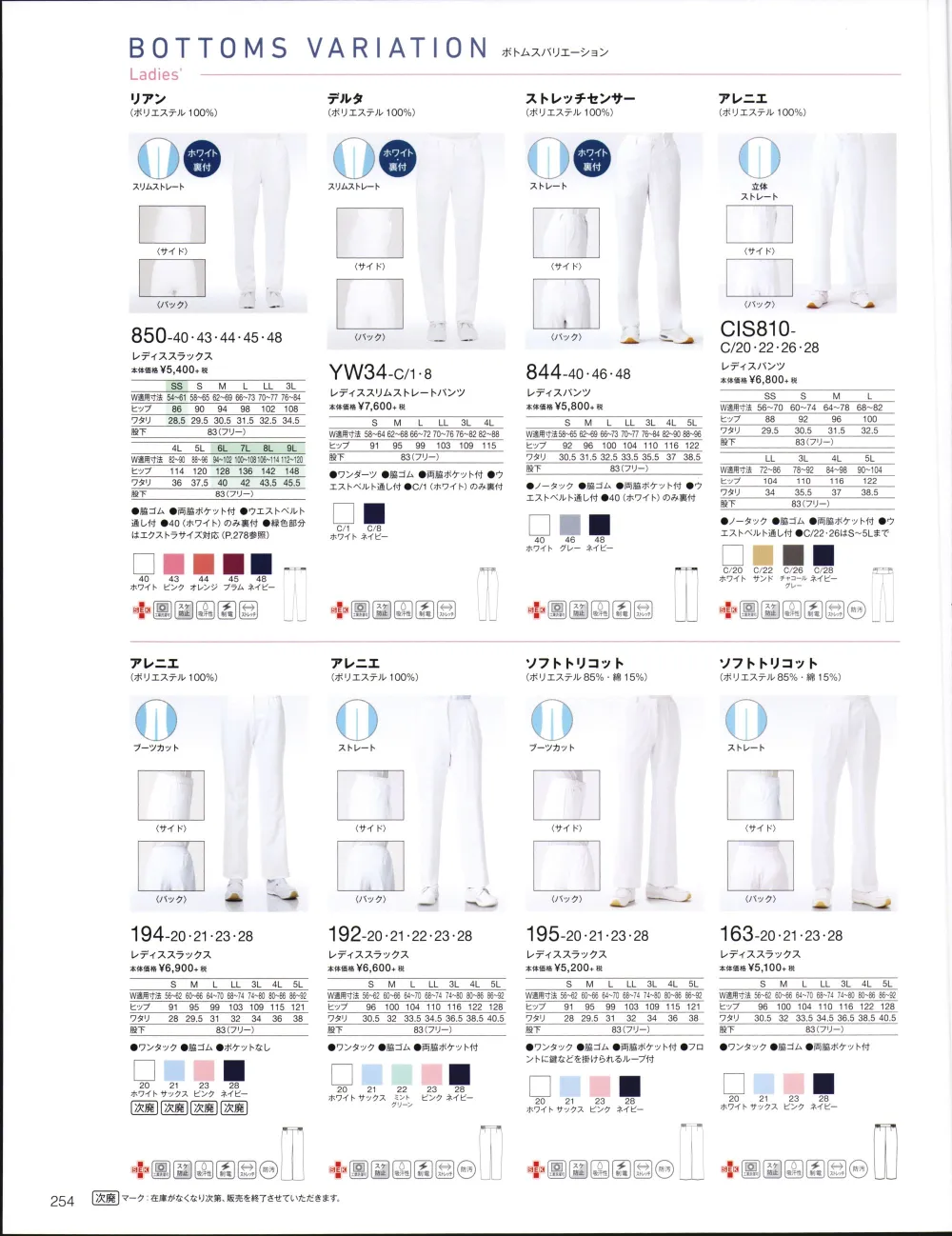 ユニフォーム1.COM 医療白衣com ナースウェア KAZEN カゼン メディカルウェア 2023 パンツ（米式パンツ）スラックス KAZEN レディススラックス 192-28